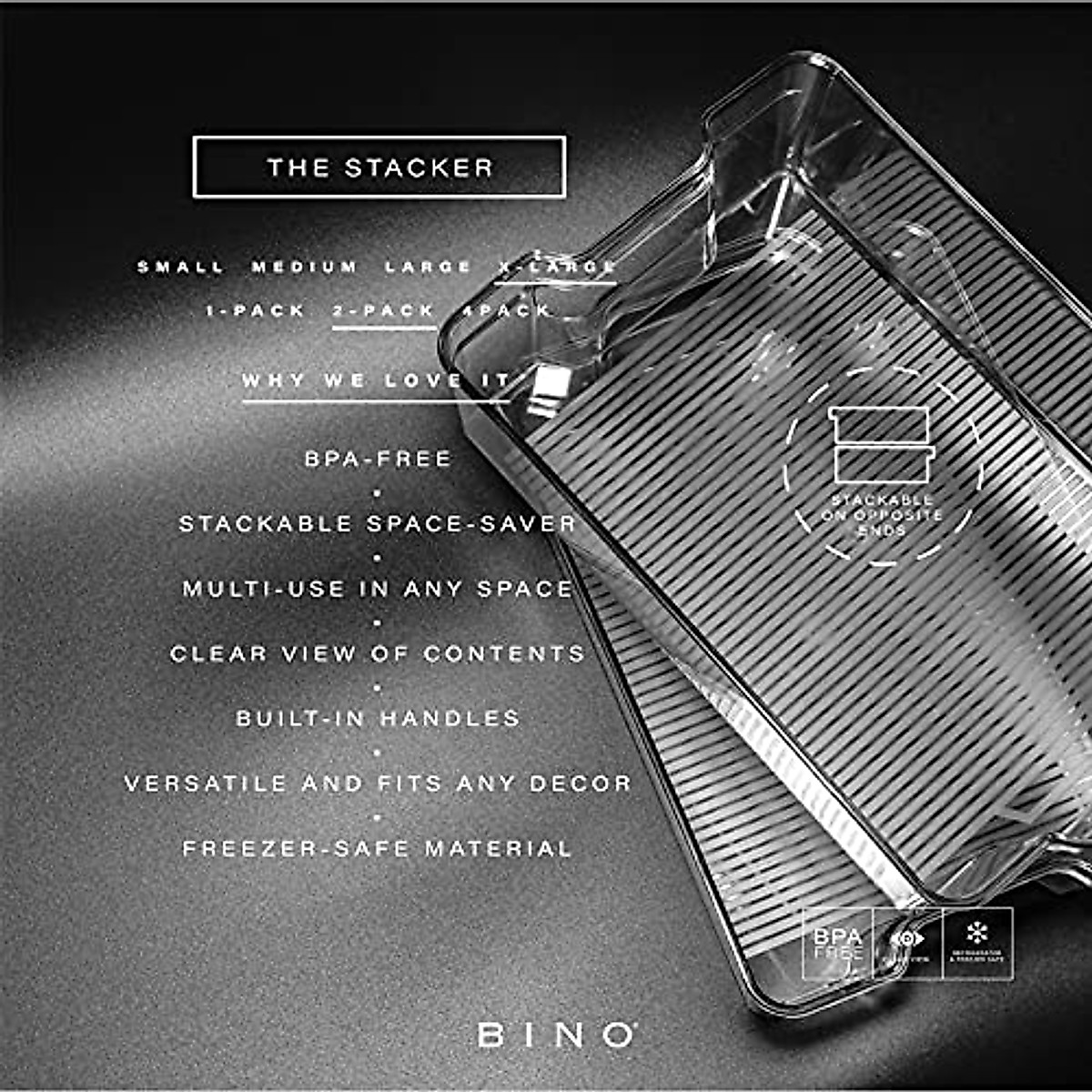 BINO | Stackable Storage Bins, X-Large - 2 Pack | THE STACKER COLLECTION | Clear Plastic Storage Bins | Built-In Handle | BPA-Free | Containers for Organizing Kitchen Pantry | Multi-Use Organizer Bins