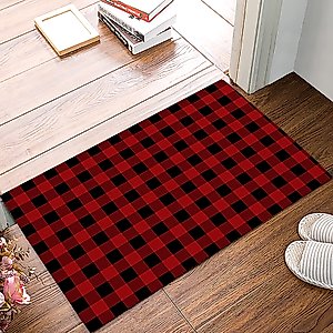 Rustic Red and Black Buffalo Plaid Bathroom Rugs Non Slip Absorbent Bath Mat,Bath Rugs Soft Microfiber Memory Foam Bathroom Mat for Bathtub Shower 16x24Inch