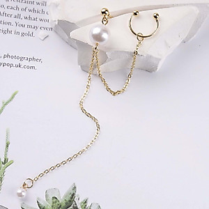 Sttiafay Vintage Long Pearl Drop Earrings Pearl Ear Cuff Chain Earrings Gold Long Tassel Pearl Earrings Pearl Wrap Crawler Earrings Jewelry for Women and Girls