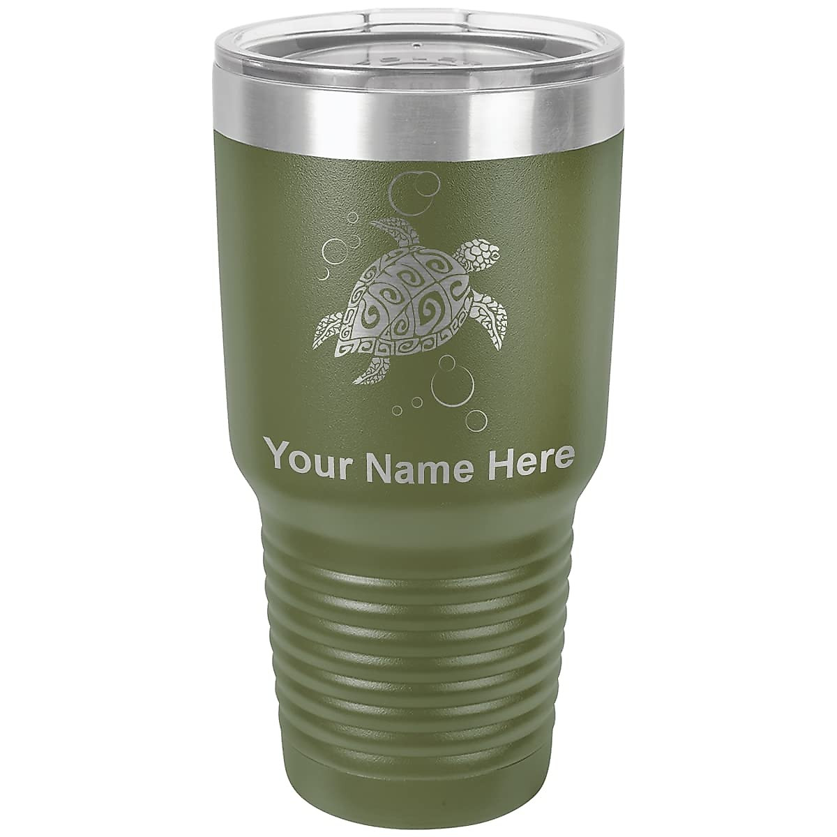 LaserGram 30oz Vacuum Insulated Tumbler Mug, Hawaiian Sea Turtle, Personalized Engraving Included (Camo Green)