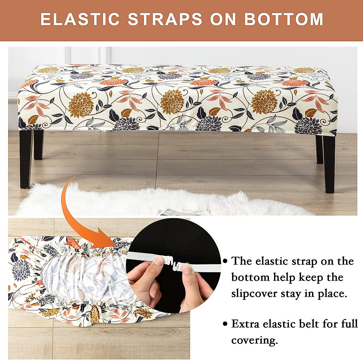 Eco-Ancheng Chair Cover Dining Bench Cover Removable Bench Slipcover Dining Chair Covers Stretch Bench Seat Furniture Protector Dining Chair Slipcovers for Living Room and Kitchen