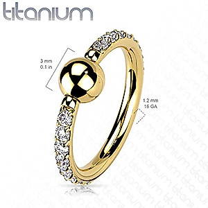 Amelia Fashion 16 GA 8MM Implant Grade Titanium Captive Bead Ring with CZ Pave on Each Side (Choose Color) (Clear)