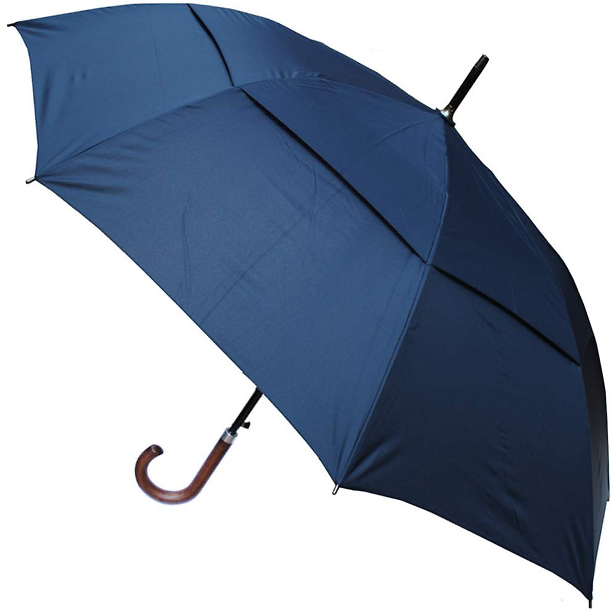 60MPH Windproof Large Strong Umbrella for Rain and Wind - Heavy Duty StormDefender City - Best for Vented Double Canopy - Auto - Solid Wood Hook Handle - Golf - Navy Blue