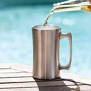 Real Deal Steel Stainless Steel Insulated Beer Mug Vacuum Beer Stein with Welded Handle - 20oz Total Capacity - Large Metal Tankard for IPA, Coffee - Double Walled Mug