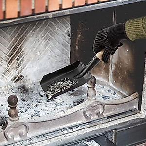 Fireplace Ash Shovel and Brush Set- Upgraded Metal Coal Shovel and Hearth Brush Set Large Fireplace Tools with Silicone Gloves Fire Pit Accessories for Fireplace Wood Stove Hearth Cleaning