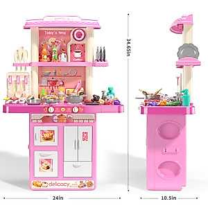 TEMI Kitchen Playset for Kids, Play Kitchen for Toddlers, 46 PCS Kitchen Toy Accessories Set, Real Sounds and Light, Indoor/Outdoor Playset for Kids, Girls & Boys