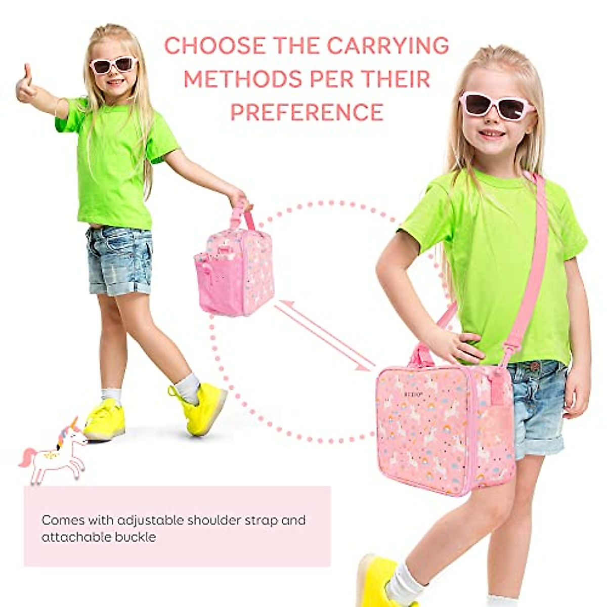 Kids Lunch Box Insulated with 2 Reusable Ice Packs, Large Lunch Bag Soft, Double Insulated, Durable, Water-Resistant Fabric with Zippered Pockets and Bottle Holder, Thermal Meal Tote Kit, Unicorn