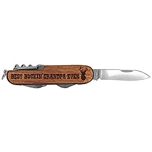 Grandpa Knife Best Buckin' Grandpa Ever Laser Engraved Dark Wood 6 Function Multitool Pocket Knife