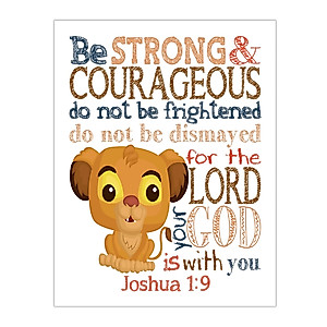 Simba Lion King Christian Bible Verses Quotes Nursery Kids Room Unframed Print - Be Strong and Courageous for the Lord is With You - Joshua 1:9