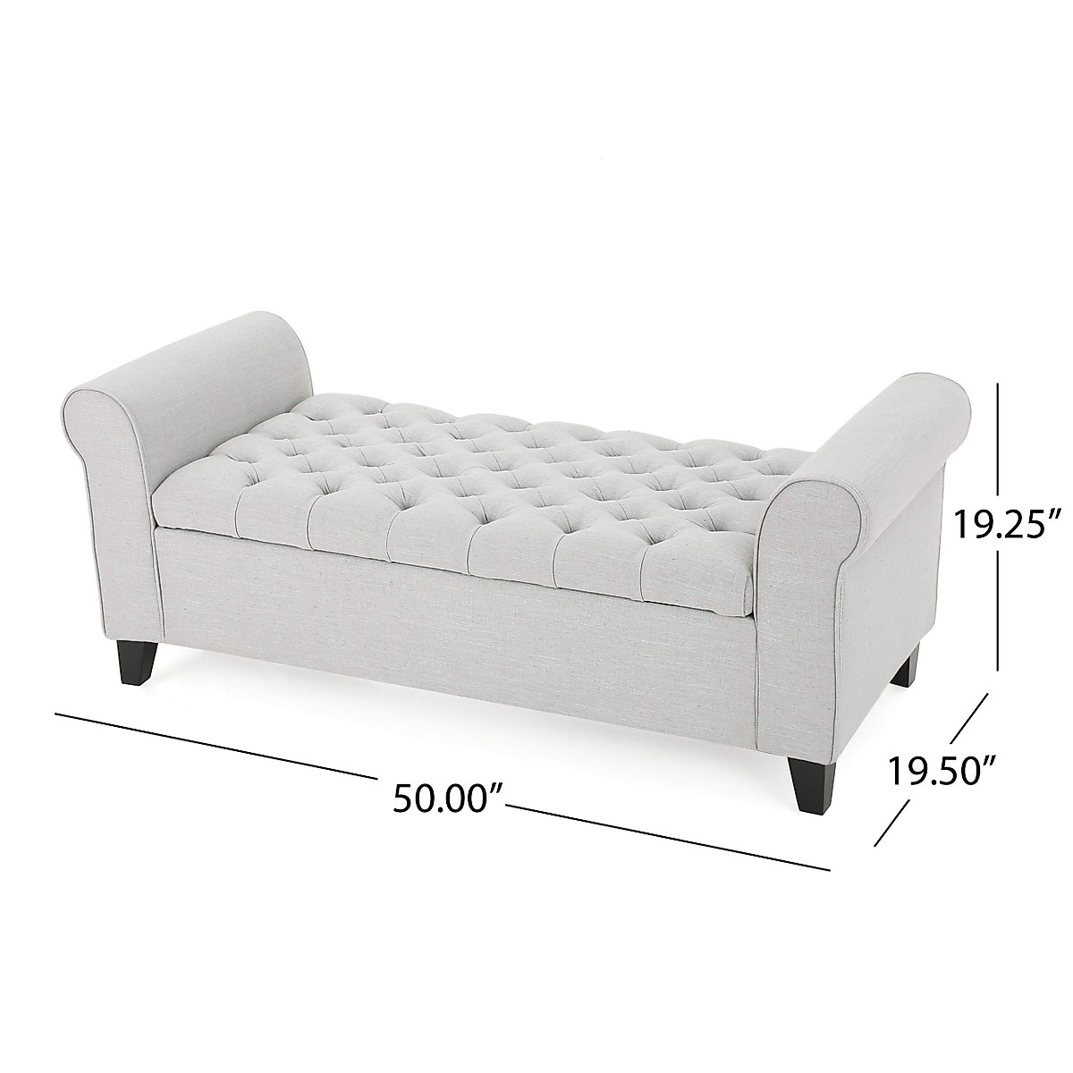 Christopher Knight Home Keiko Fabric Armed Storage Bench, Light Grey