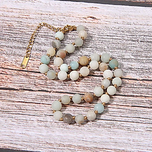 BALIBALI Semi Precious Stone Beaded Choker Necklace 14K Gold Plated Natural Stone Double Strand Necklace Layered Short Necklaces