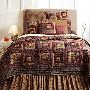 VHC Brands Millsboro Queen Quilt 94Wx94L Log Cabin Country Rustic Lodge Design, Burgundy