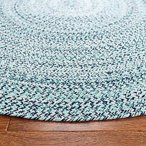 SAFAVIEH Braided Collection 6' Round Aqua / Ivory BRD701J Handmade Country Cottage Reversible Cotton Area Rug