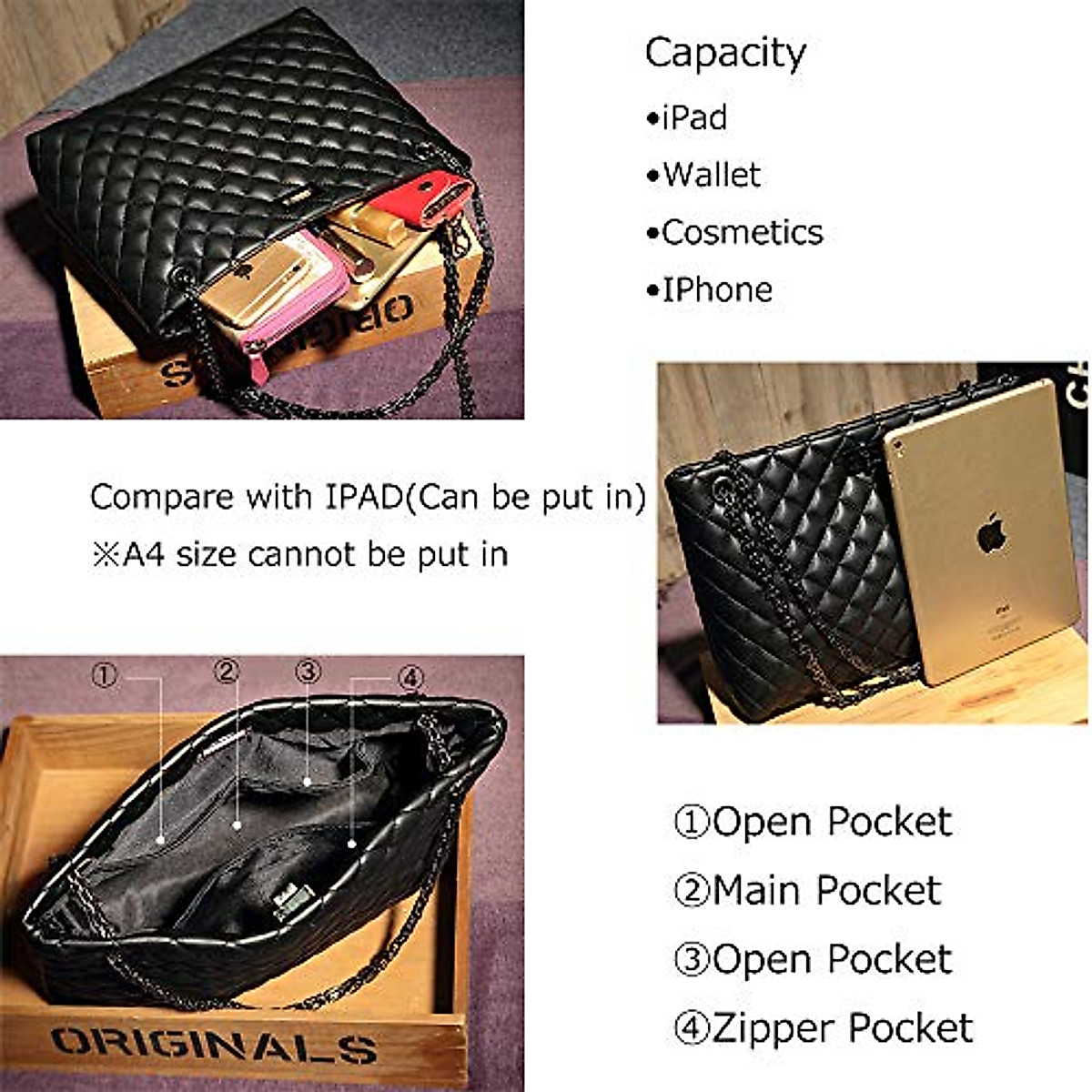 zhongningyifeng Shoulder Bag for Women Handbag Purse Leather Fashion Upgrade with Chain Strap (black1)