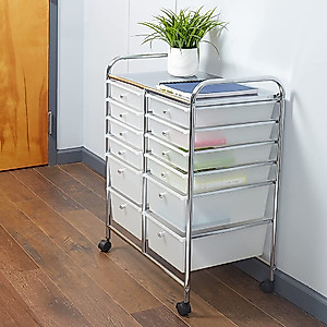 Home Basics 12 Drawer Storage Cart | White | Great for Office | Portable with Multi Size Drawers | Organize Crafts | Castor Wheels