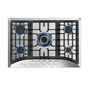 Empava 30 inch cooktop Gas with 5 Italy SABAF Burners, 30" NG/LPG Convertible Dual Fuel Stove Perfect for Modern Kitchens and RV Cooking, Black