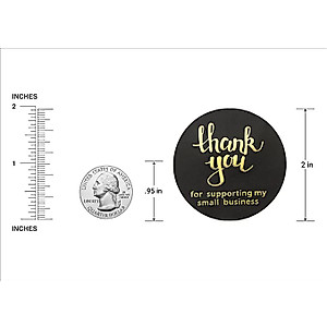2 Inch Thank You Stickers Small Business - 500 Round Labels with 4 Designs – Black Stickers Roll with Gold Font Thank You - Waterproof Packaging for Business Boutiques Retailers