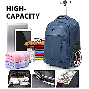 Glodiar AOKING 18/20 Inch Big Wheeled Water Resistant Travel Business Rolling Wheeled Backpack with Laptop (20 inch, Blue)