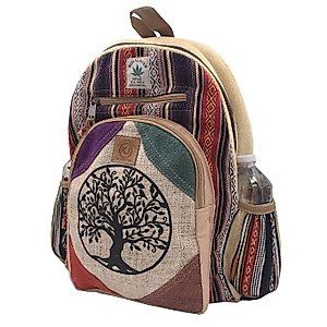 KayJayStyles Bohemian Handmade & Print Large Multi Pocket Hemp Rucksack Backpack (Tree Of Life)