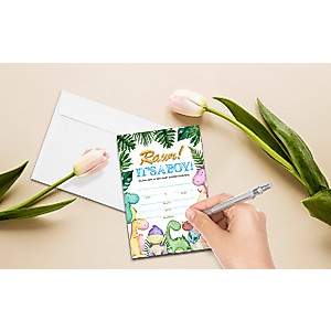 HEZNZXQ Baby Shower Invitations for Boy, Safari Jungle Fill-in Invites, 4x6 Double-sided Cards, 25 Sets with Envelopes