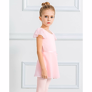 Stelle Ballet Leotards for Girls Dance Dress Outfit Combo with Skirt and Tights (Ballet Pink Ruffle Sleeve,100)
