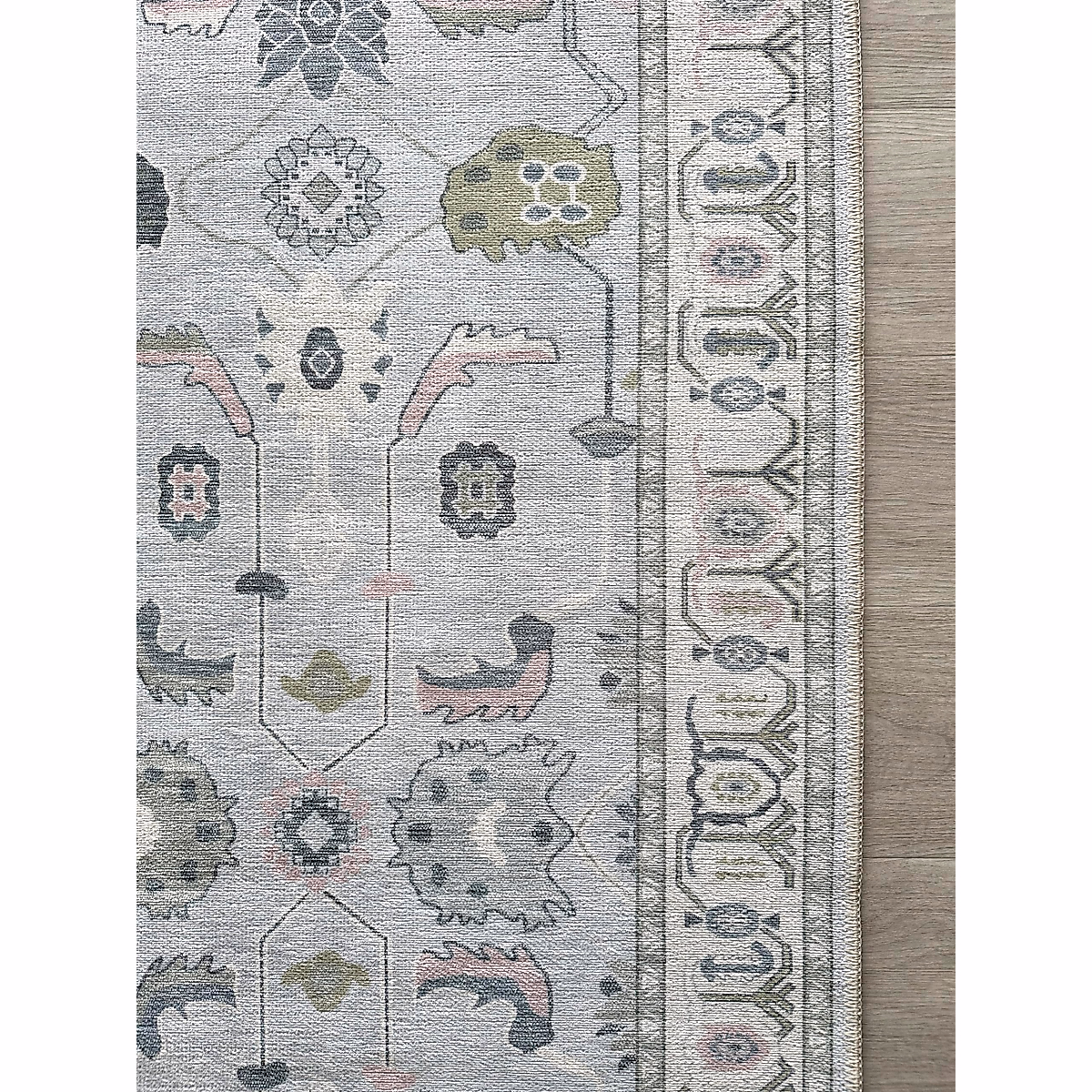 Cream Blue Oushak Rug, Modern Rugs, Vintage, Turkish, Eclectic, Floral, Pastel, Washable, Small Throw, Accent Area Rug for Living Room, Bedroom, Kitchen, Bathroom, 2'5"x4'9