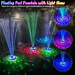 LanPool Floating Water Fountain with Underwater Lights, Rechargeable Battery Powered Pump Outdoor, 2 Modes Sprinkler Waterfall fountain for Inground Above Ground Pool, Pond-1PC