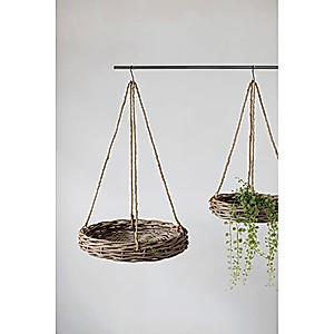Creative Co-Op Hand-Woven Rattan Rope Hangers, Set of 2 Hanging Basket, 22" L x 22" W x 5" H, Gray