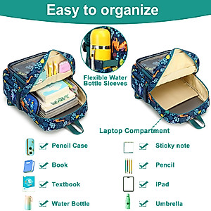 LEDAOU Kids Preschool Backpack Boys Kindergarten BookBag Elementary Waterproof School Bag (Dinosaur Leaf)