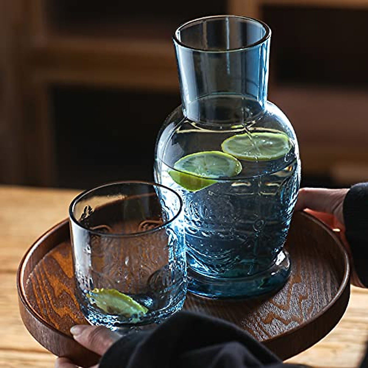 ZWMBYN Vintage Bedside Water Carafe and Glass Set, Crystal Nightstand Water Carafe with Tumbler Glass Cup, Elegant Mouthwash Decanter & Water Pitcher for Storing Water, Juice and Other Drinks