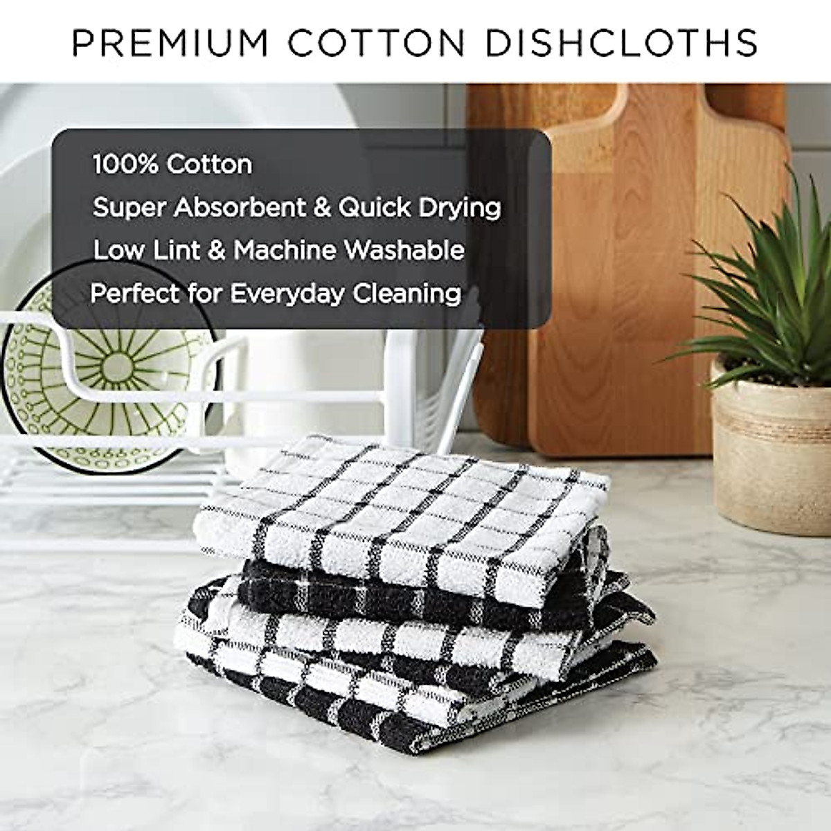 DII Basic Terry Collection Windowpane Dishcloth Set, 12x12, Pebble, 6 Piece