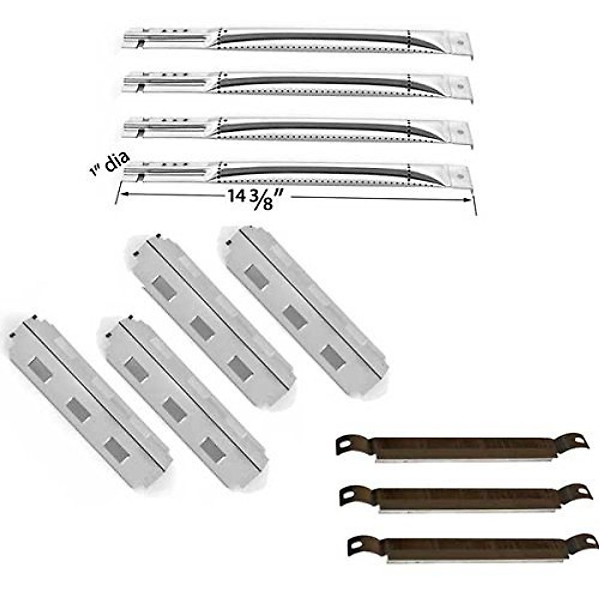 Charbroil 4363420507, 463420509, 463460708, 463460710 Gas Grill Replacement KIT - 4 Stainless Steel Burners, 4 Stainless Heat Shields and 3 Crossover Tubes