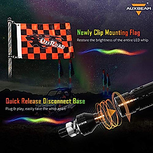 Auxbeam RGB LED Rock Lights 4 Pods + 3FT RGB LED Lighted Whips w/Brake & Turn Signal Light 2Pcs, Bluetooth Multicolor Neon Accent Lights Replacement for Jeep ATV UTV SUV Trucks Boat