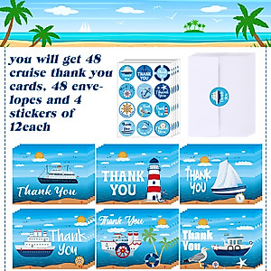 Lincia 48 Pack Cruise Staff Thank You Cards with Envelopes and Stickers Cruise Nautical Thank You Notes for Cruise Staff Thank You Gifts Bulk Cruise Accessories for Ship Boat Birthday Greeting