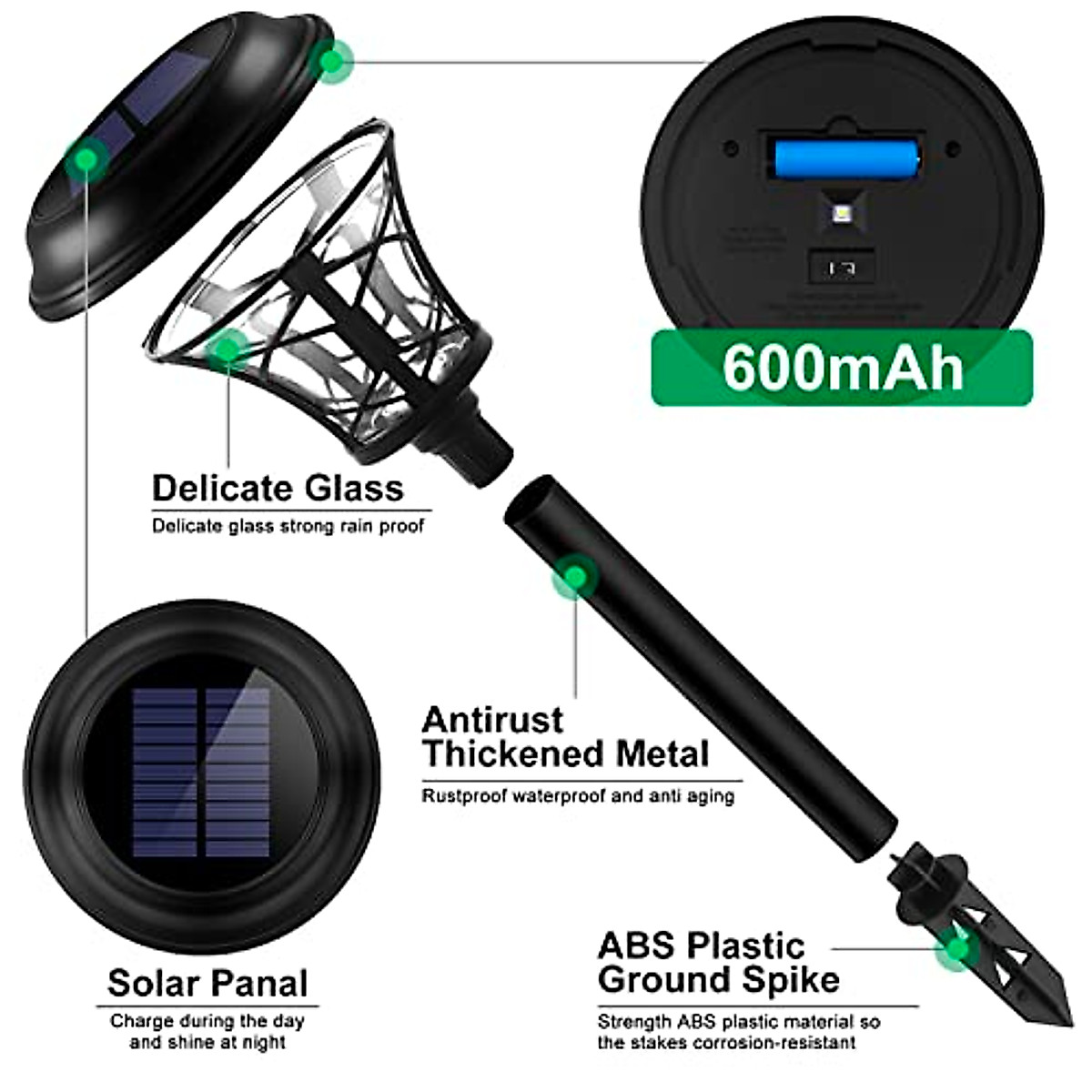 BEAU JARDIN 8 Pack Solar Landscape Pathway Lights Bright Outdoor Garden IP65 Waterpoof Stakes Metal Glass Stainless Steel Auto On/Off Powered LED Lighting Decorative for Yard Walkway Warm White BG308