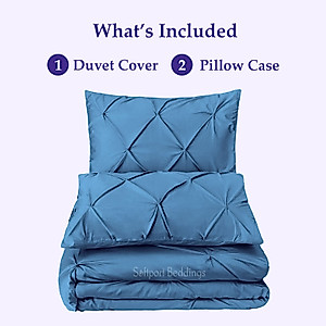 Softport Beddings Pinch Pleated Duvet Cover with 2 Pillow Sham - Pintuck Duvet Cover with Zipper Closure - Ultra Soft- Breathable Egyptian Cotton Plum (King/Cal King)