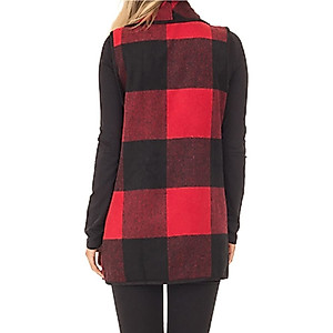 YACUN Women Buffalo Plaid Vest Lapel Open Front Sleeveless Cardigan Jacket Coat Outerwear with Pockets Red S