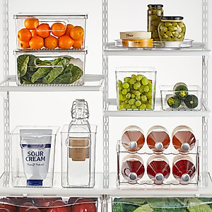 mDesign Free-Stand Stackable 2-Tier Bottle Holder, 8 Small Bottles, 6 Large Bottles of Water, Wine - Drink Organizer Shelf for Kitchen Counter, Cabinet, Pantry, Fridge, Freezer, 2 Pack, Clear/Polished