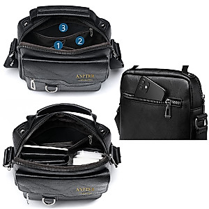 Messenger Bag for Men Crossbody Shoulder Purse Small Vintage PU Leather Satchel Pouch Side Crossover Handbag (Men Messenger Bag for Black)