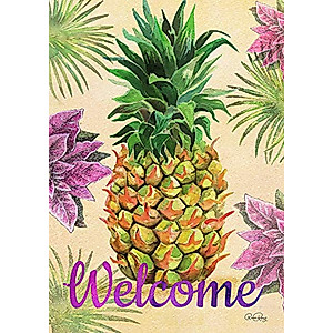 Toland Home Garden 1112294 Welcome Floral Pineapple 12.5 x 18 Inch Decorative, Garden Flag (12.5" x 18")