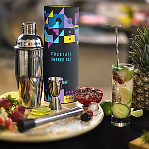 Cobbler Shaker Cocktail Mixer Set, Manhattan Drink Gift Sets for Women Men, Full Bartender Kit with Cocktails Mixing Accessories Jigger Bar Spoon Muddler Strainer Tongs Reusable Metal Straws 4 Drinks