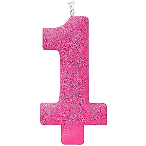Amscan #1 Birthday Glitter Candle - Pink