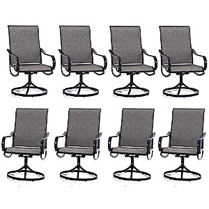 PHI VILLA Patio Swivel Dining Chairs Set of 8 Outdoor Kitchen Garden Metal Chair with Textilene Mesh Fabric, Patio Furniture Gentle Rocker Chair, Black Frame
