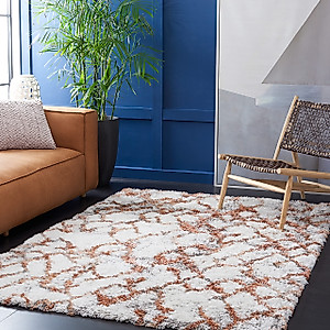 SAFAVIEH Horizon Shag Collection Area Rug - 8' x 10', Ivory & Rust, Modern Abstract Design, Non-Shedding & Easy Care, 2.5-inch Thick Ideal for High Traffic Areas in Living Room, Bedroom (HZN894P)