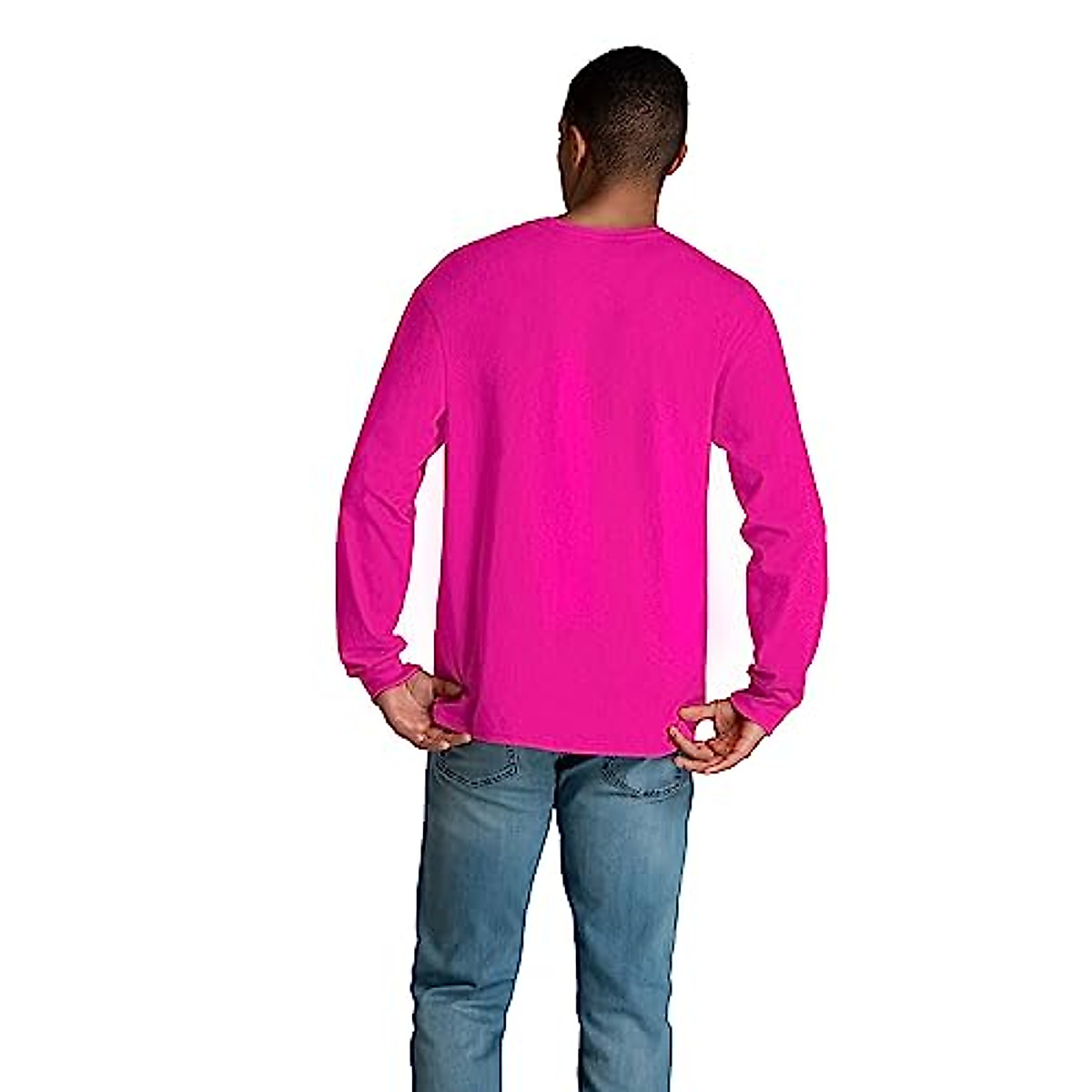 Fruit of the Loom Men's Eversoft Cotton T Shirts, Breathable & Moisture Wicking with Odor Control, Long Sleeve-Cyber Pink