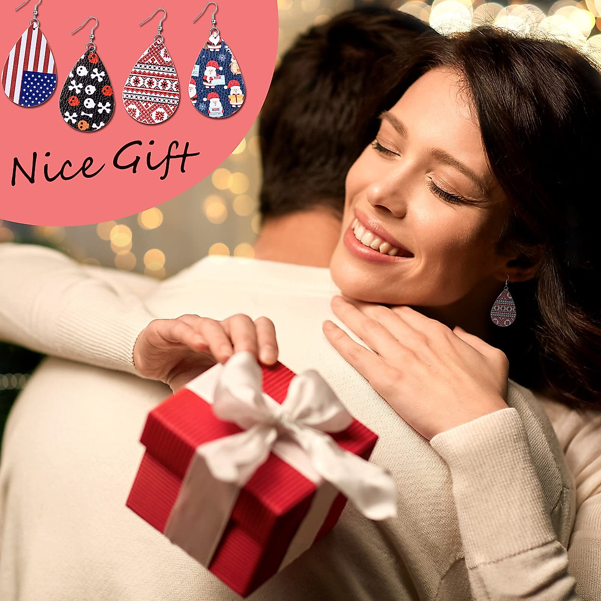 Otuuz 24 Pairs Christmas Earring Santa Christmas Tree Pumpkin Faux Leather Earrings Dangle Lightweight Teardrop Earrings Thanksgiving New Year Party Decorations for Women