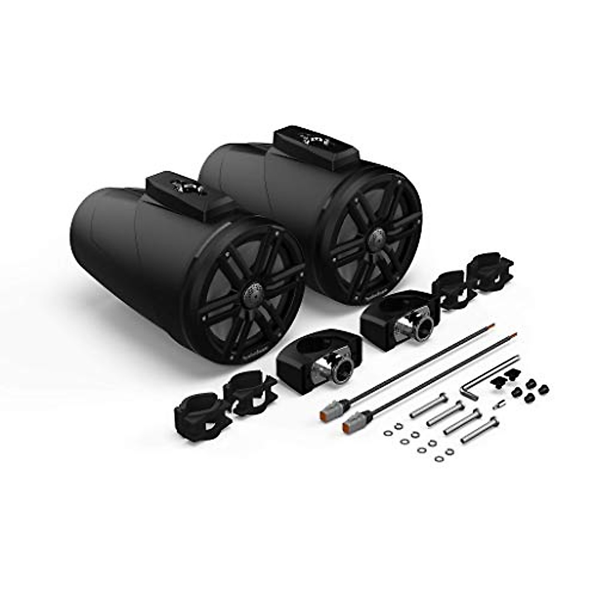 Rockford Fosgate M2WL-8B Color Optix Multicolor LED Lighted 8" 2-Way Marine Wake Tower Cans & Speakers 250 Watts RMS / 1000 Watts Peak with Stainless & Sport Grilles, Mounting Hardware - Black (Pair)