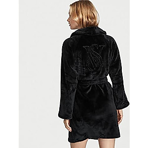 Victoria's Secret Short Cozy Robe, Black Embossed Logo, XS/S
