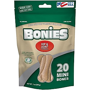 Bonies Hip and Joint Formula Treats for Dogs, Glucosamine and Omega Fatty Acids, Fresh Breath, Clean Teeth, Low Calories, Chicken Flavor, Mini, 20 Bones