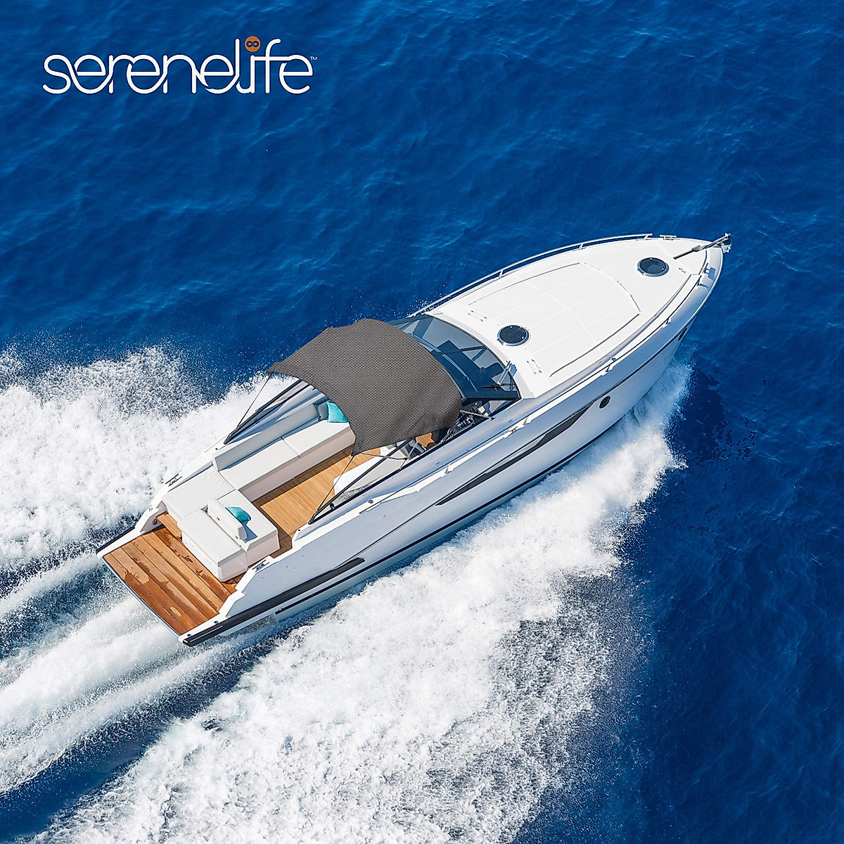 SereneLife Waterproof Boat Bimini Top Cover - 73-78" W 3 Bow Bimini Top Sun Shade Boat Canopy - 1" Double Wall Aluminum Frame Tubes, 2 Front Straps, 2 Rear Support Poles, Storage Boot SLBTW78G